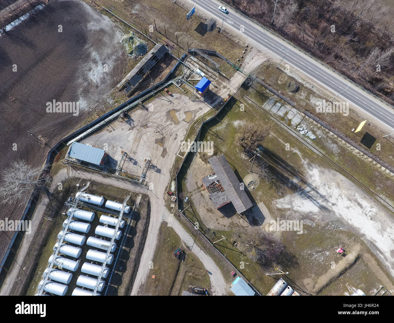 Top view of a small tank farm. Storage of fuel and lubricants Stock ...