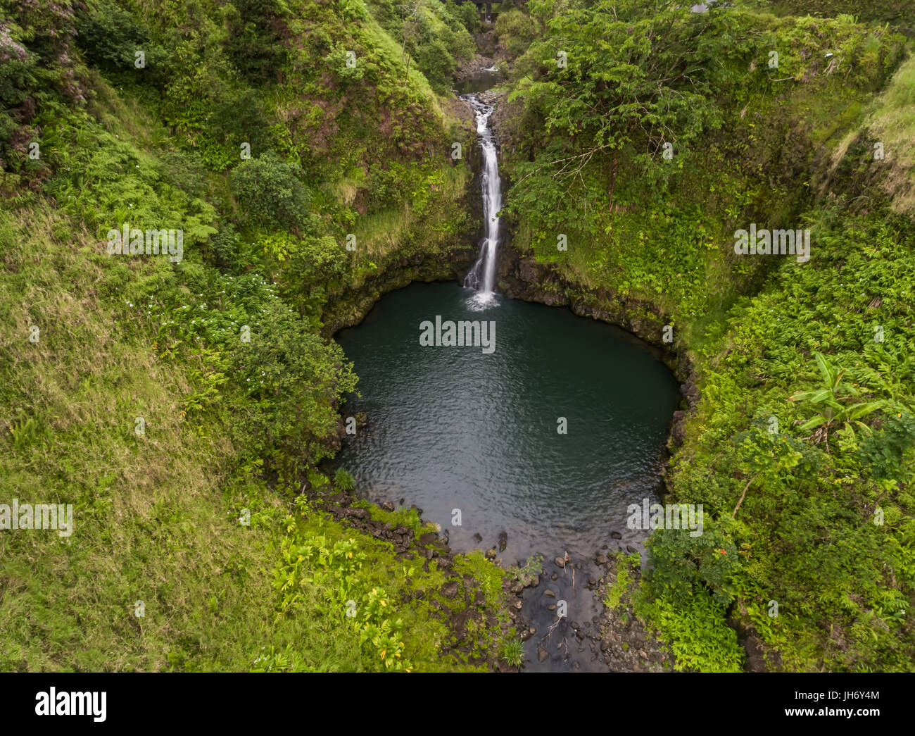 Aerial waterfall view on the Hana Hwy on Maui, Hawaii Stock Photo - Alamy