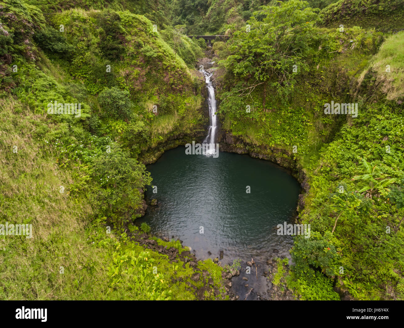 Aerial waterfall view on the Hana Hwy on Maui, Hawaii Stock Photo - Alamy