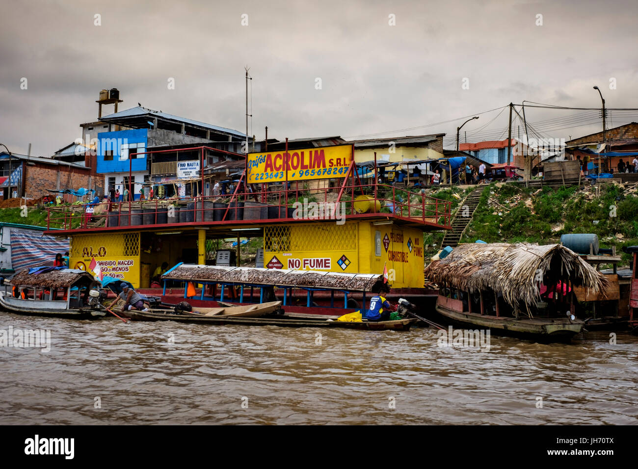NAUTA, PERU - CIRCA OCTOBER 2015: Boats in the port of Nauta in the ...