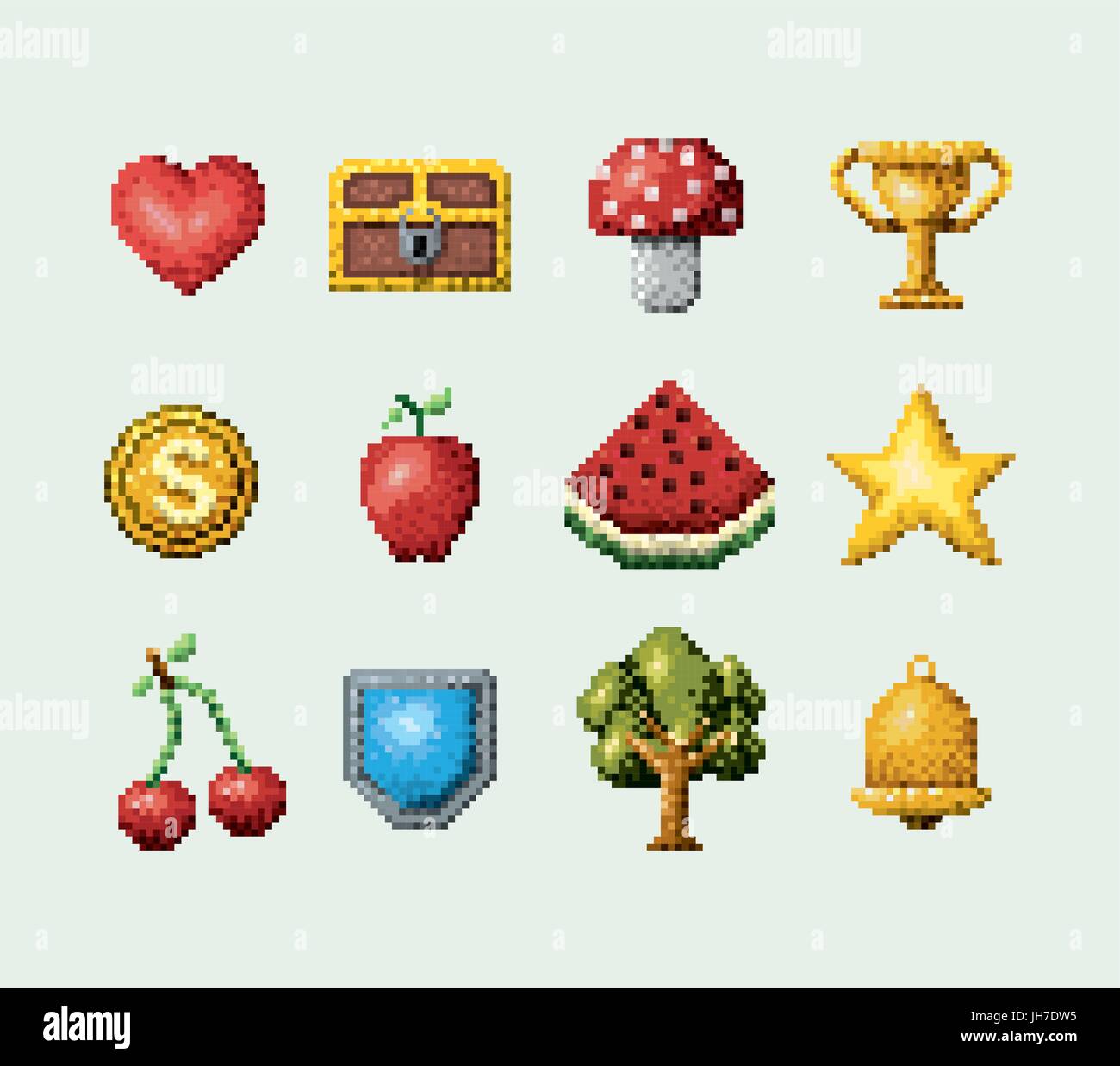 color pixelated set of elements arcade game icons Stock Vector Image ...