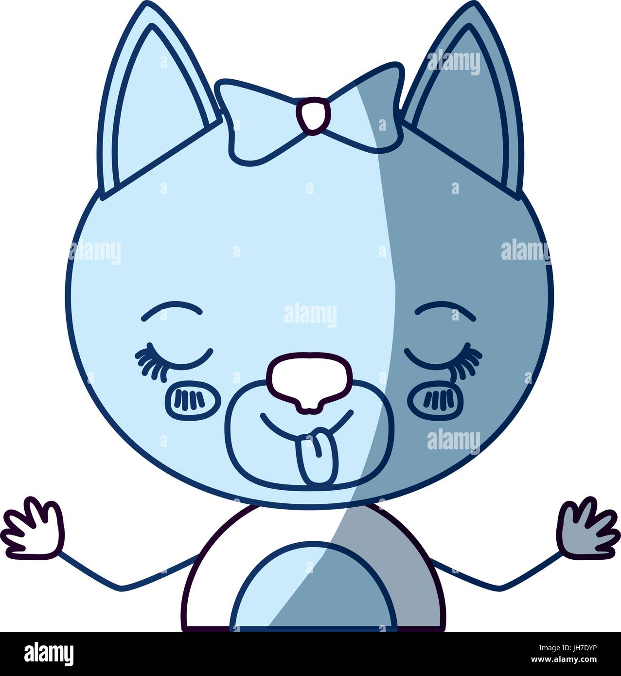 blue color shading silhouette caricature half body of cute female cat ...