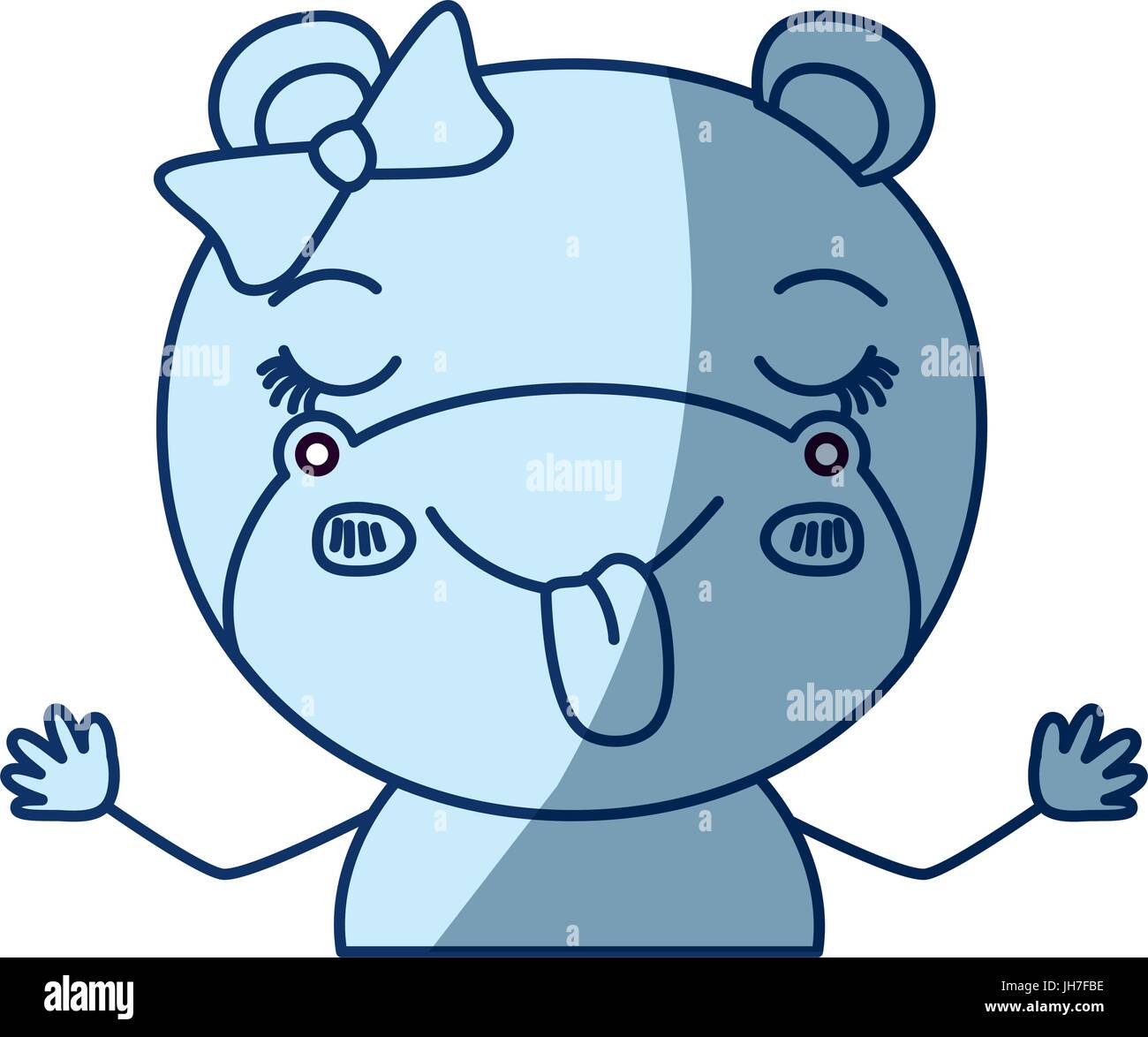 blue color shading silhouette caricature half body of female hippo in ...