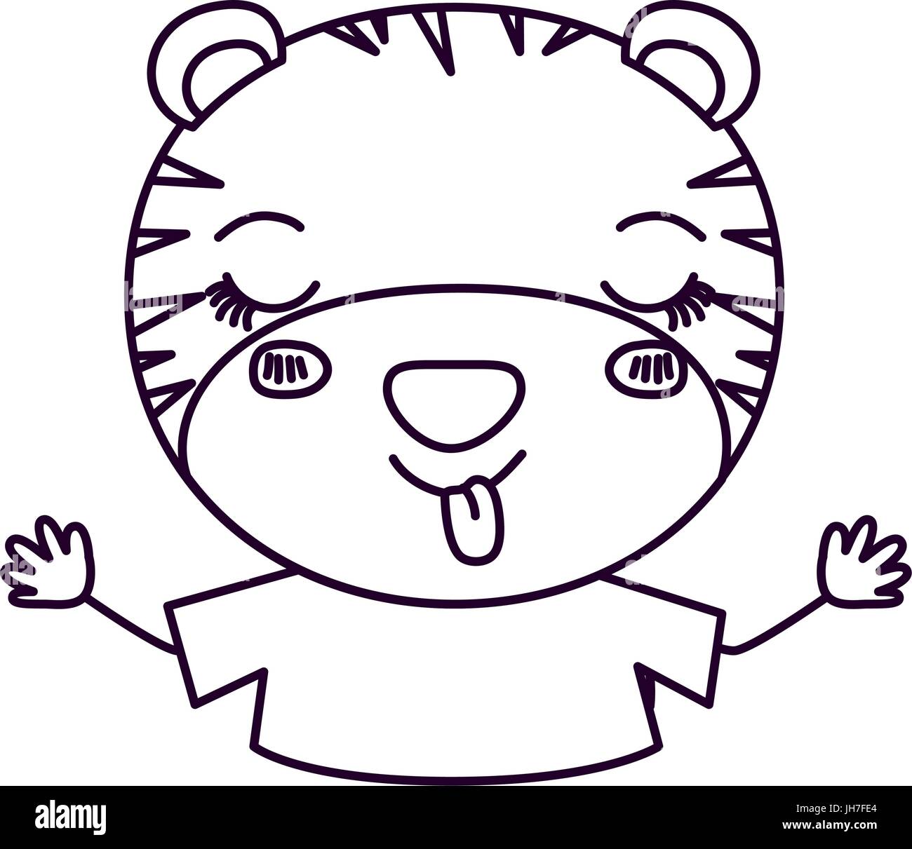 sketch silhouette caricature half body of cute tiger disgust expression ...