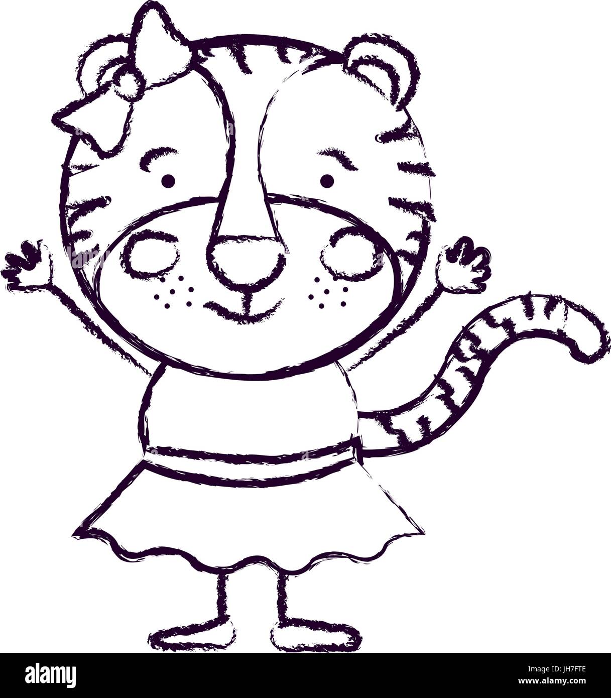 blurred silhouette caricature of cute smile expression female tigress ...