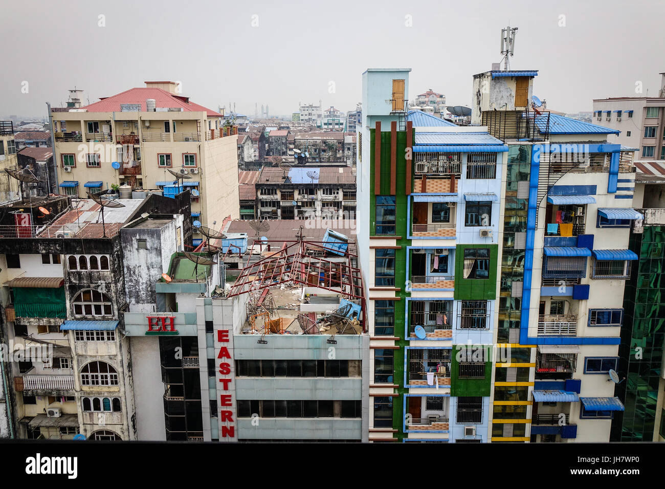 Yangon, Myanmar - Feb 27, 2016. Many buildings located at downtown in ...