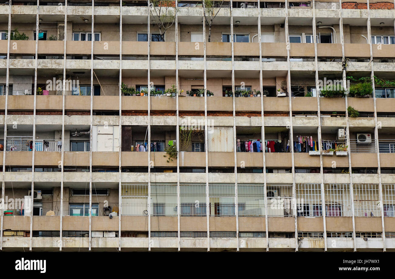 Yangon, Myanmar - Feb 28, 2016. Facade of an apartment at downtown in ...