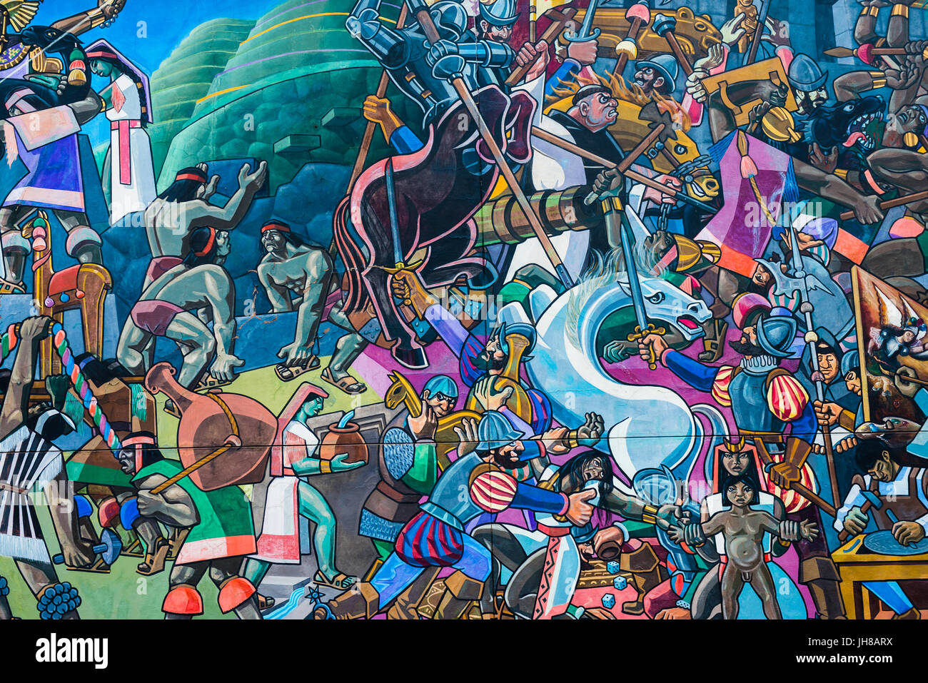 street art illustrating what the spanish conquistadores did to the ...