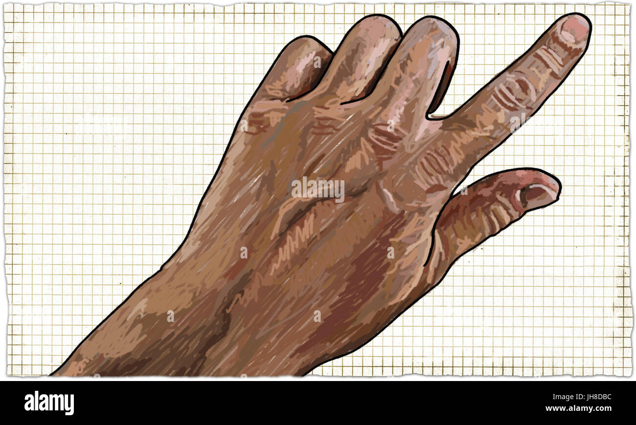 Illustration of Hand Pointing on or Touching Paper Background Stock ...