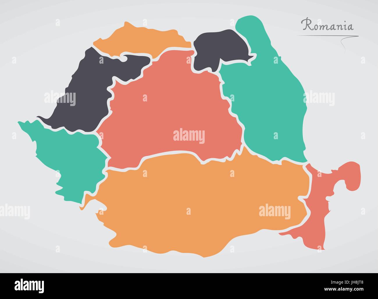 Romania Map with states and modern round shapes Stock Vector Image ...