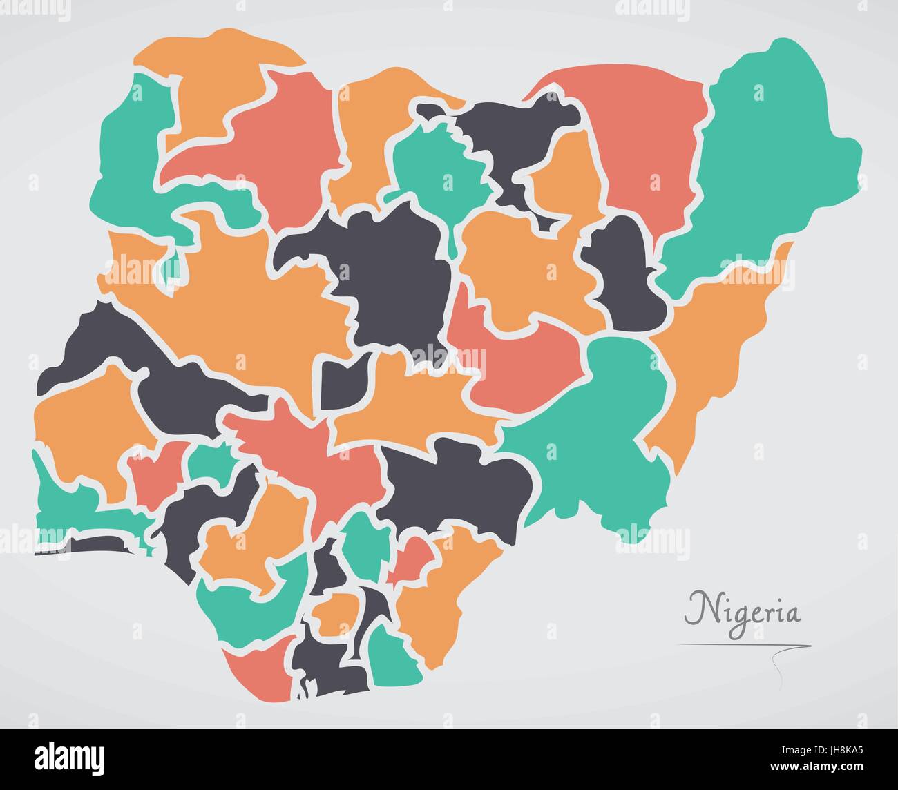 Nigeria Map with states and modern round shapes Stock Vector Image ...