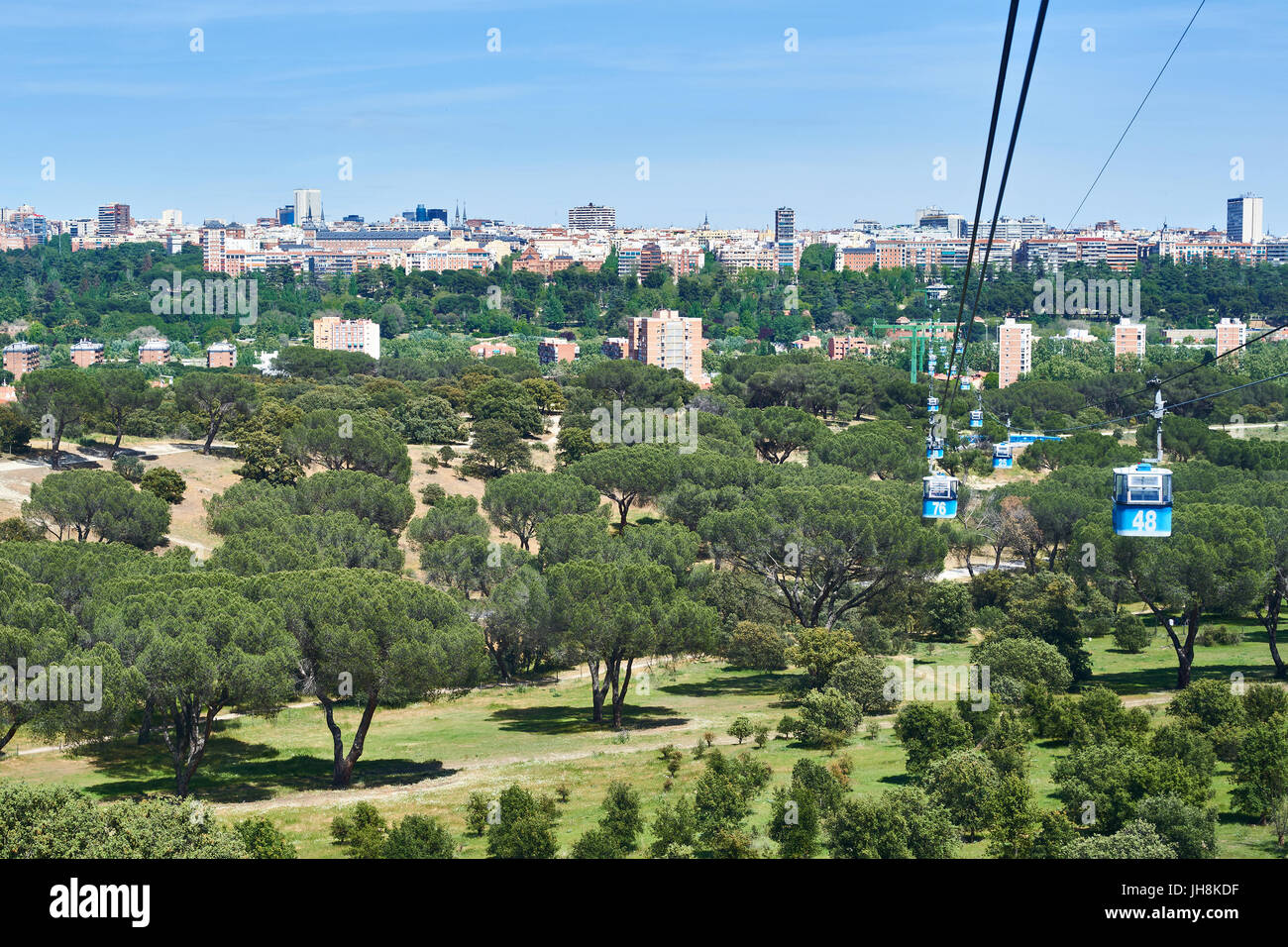 View of the park of the city of Madrid from the funicular Stock Photo ...