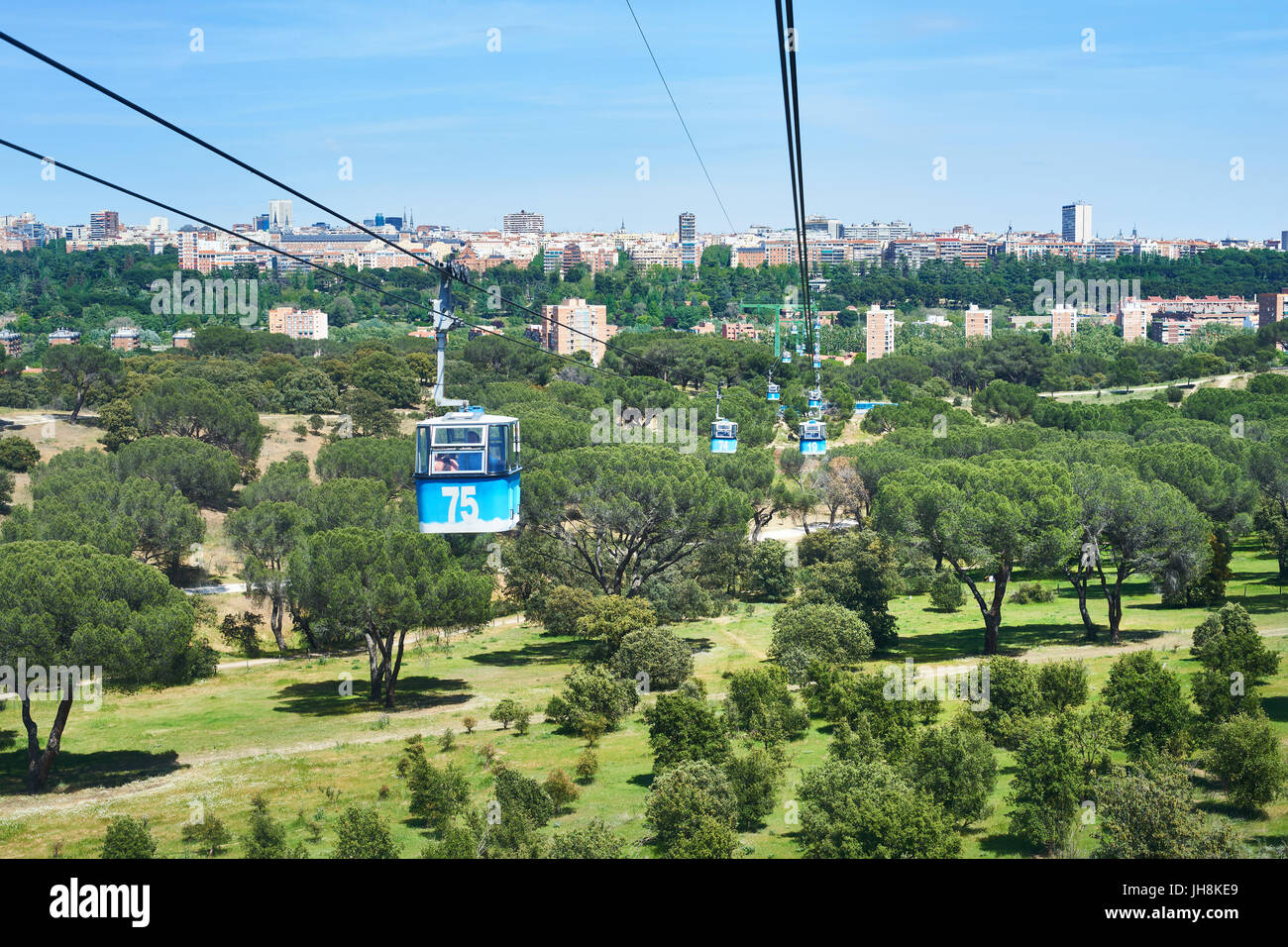 View of the park of the city of Madrid from the funicular Stock Photo ...
