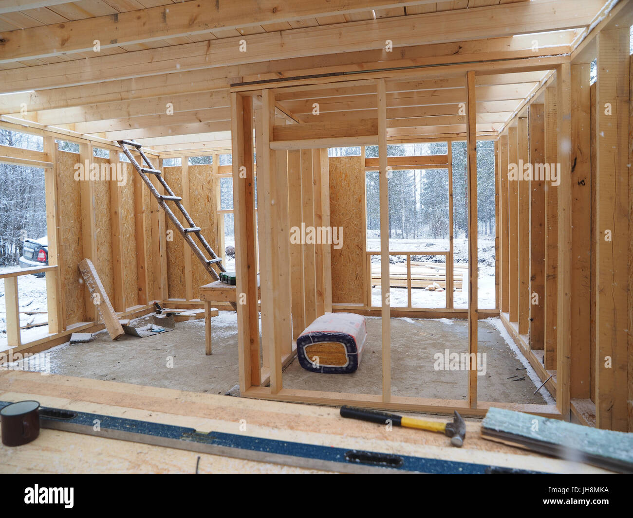 Construction of a frame house Stock Photo - Alamy