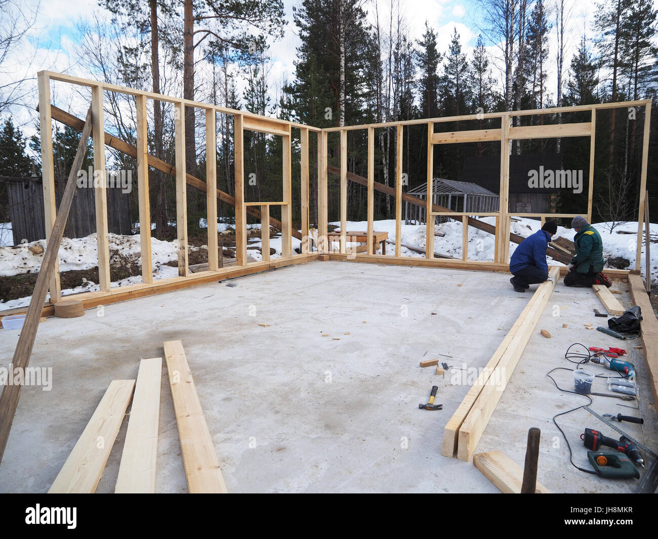 Construction of a frame house Stock Photo - Alamy