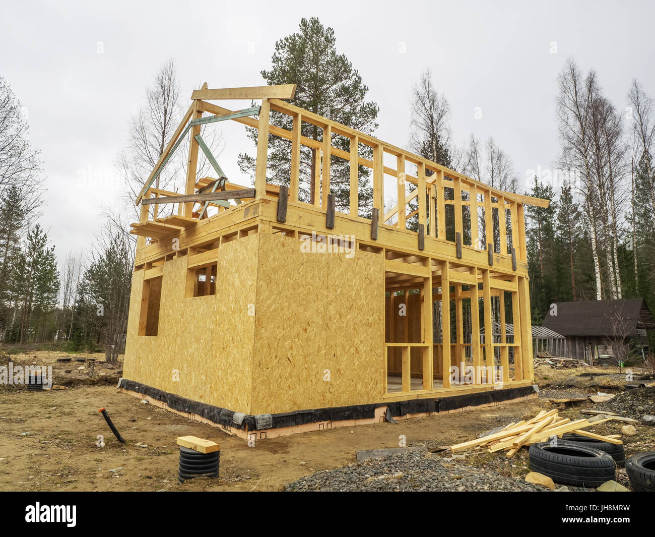 Construction of a frame house Stock Photo - Alamy