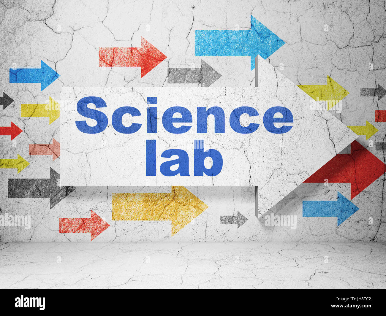 Science concept: arrow with Science Lab on grunge wall background Stock ...