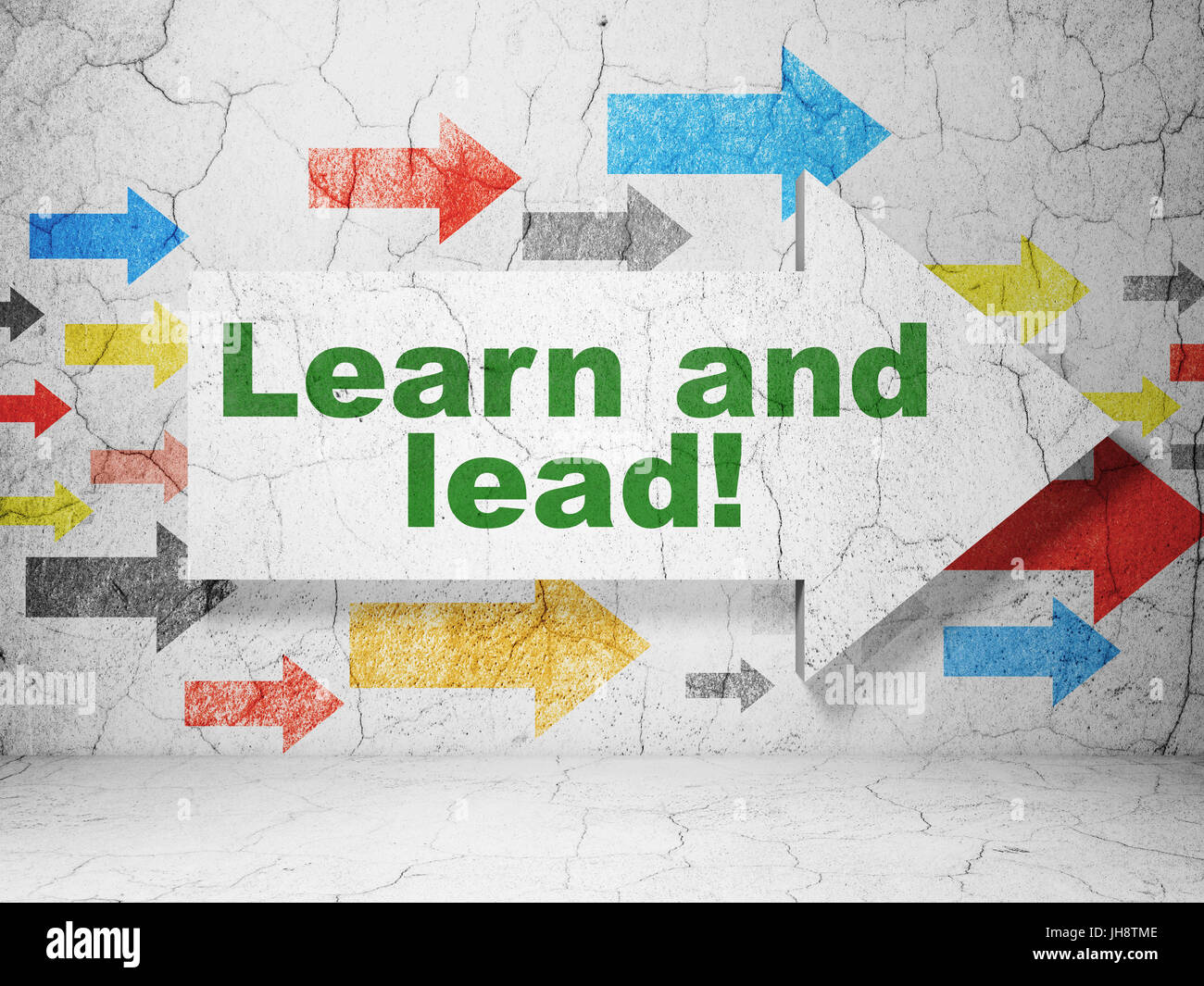 Learning concept: arrow with Learn and Lead! on grunge wall background ...