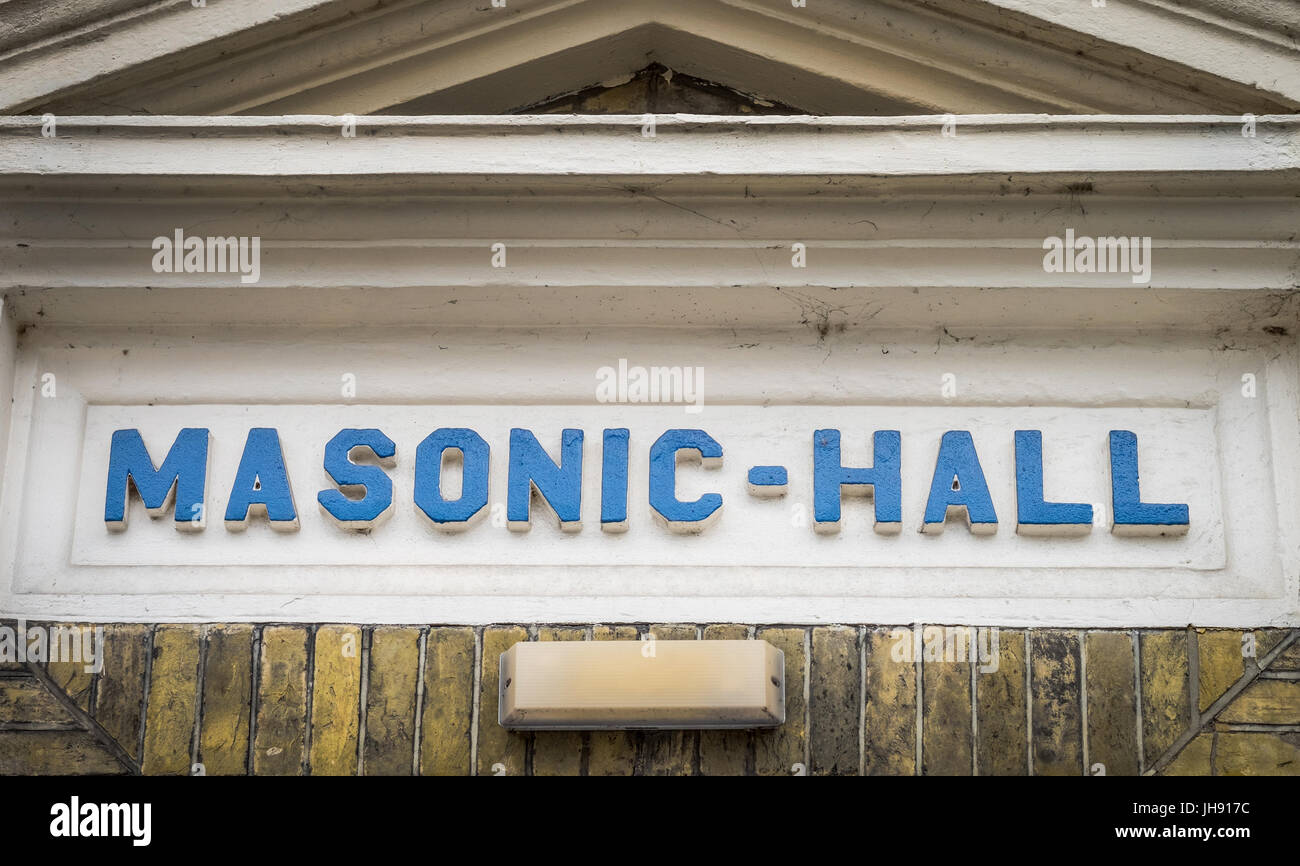 Masonic Hall sign at a Mason's lodge in Southampton Stock Photo - Alamy