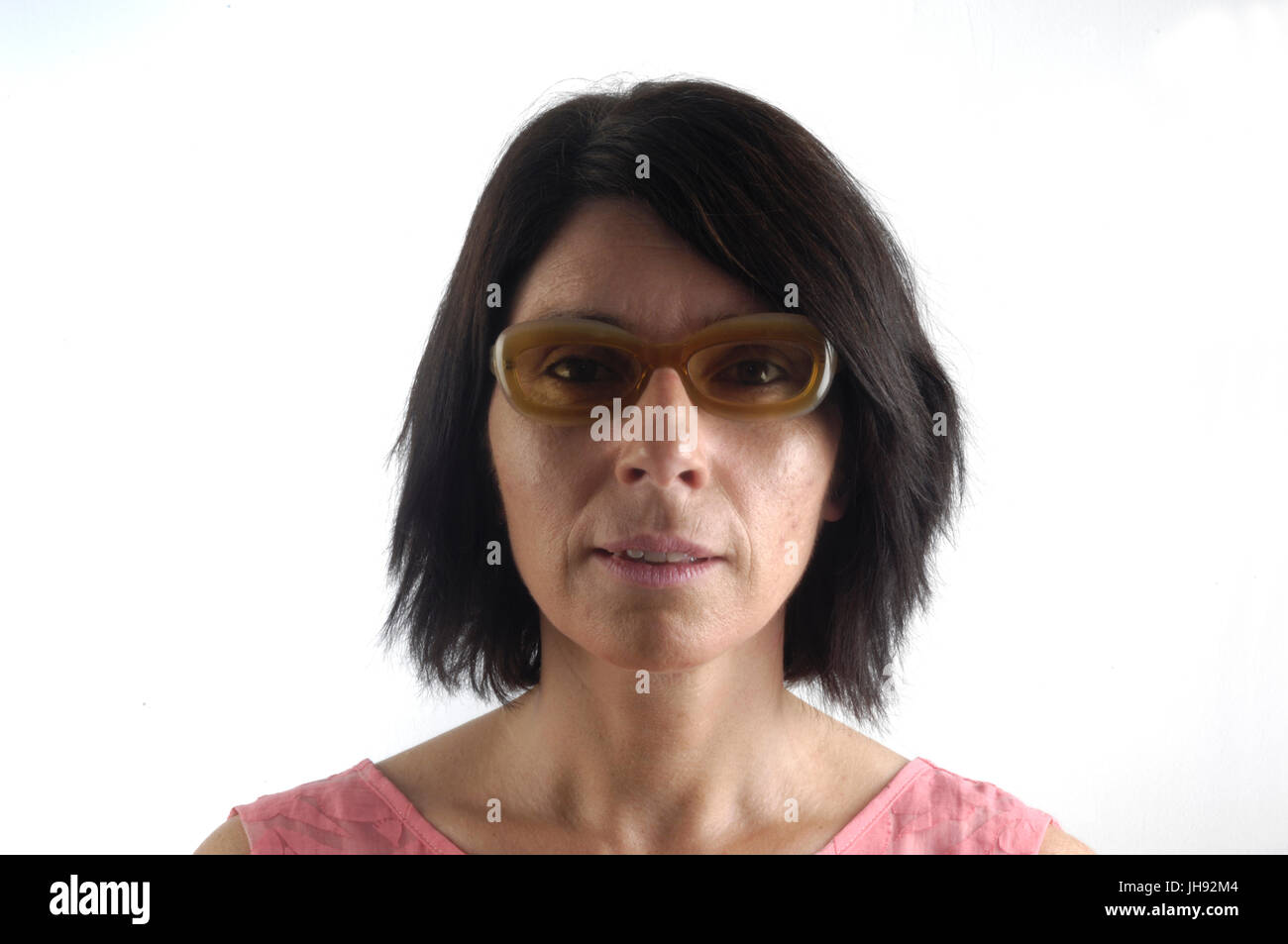 Woman with vintage sunglasses on white Stock Photo - Alamy