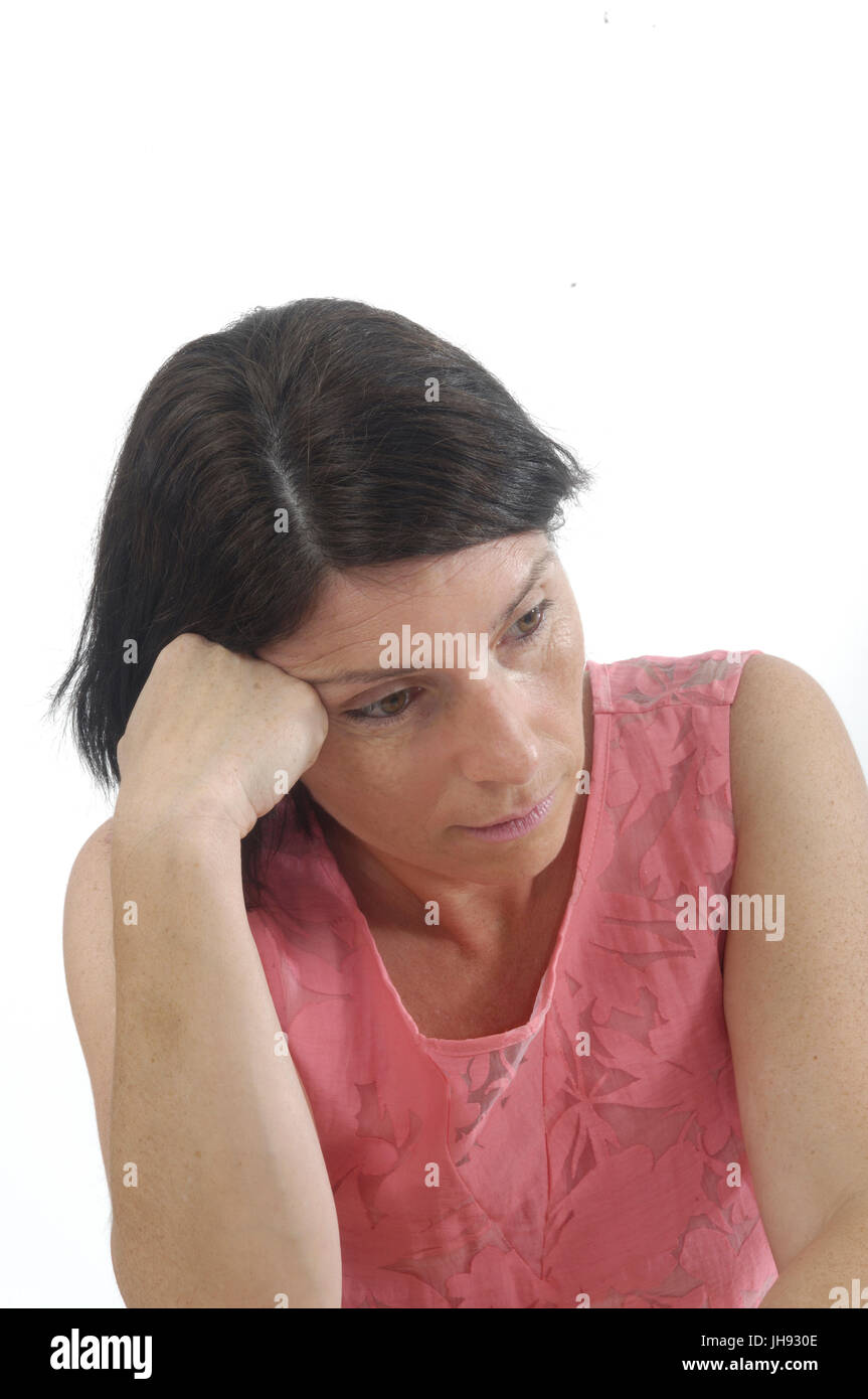 Woman with hand on forehead with white background Stock Photo - Alamy