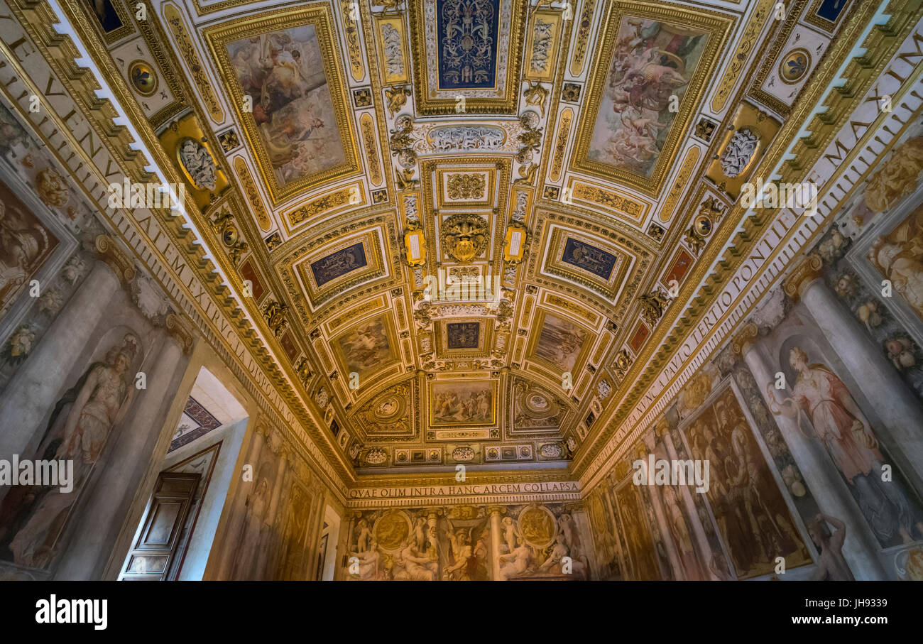 Detail interior view of ceiling art of Castle Saint Angelo. Rome. Italy ...