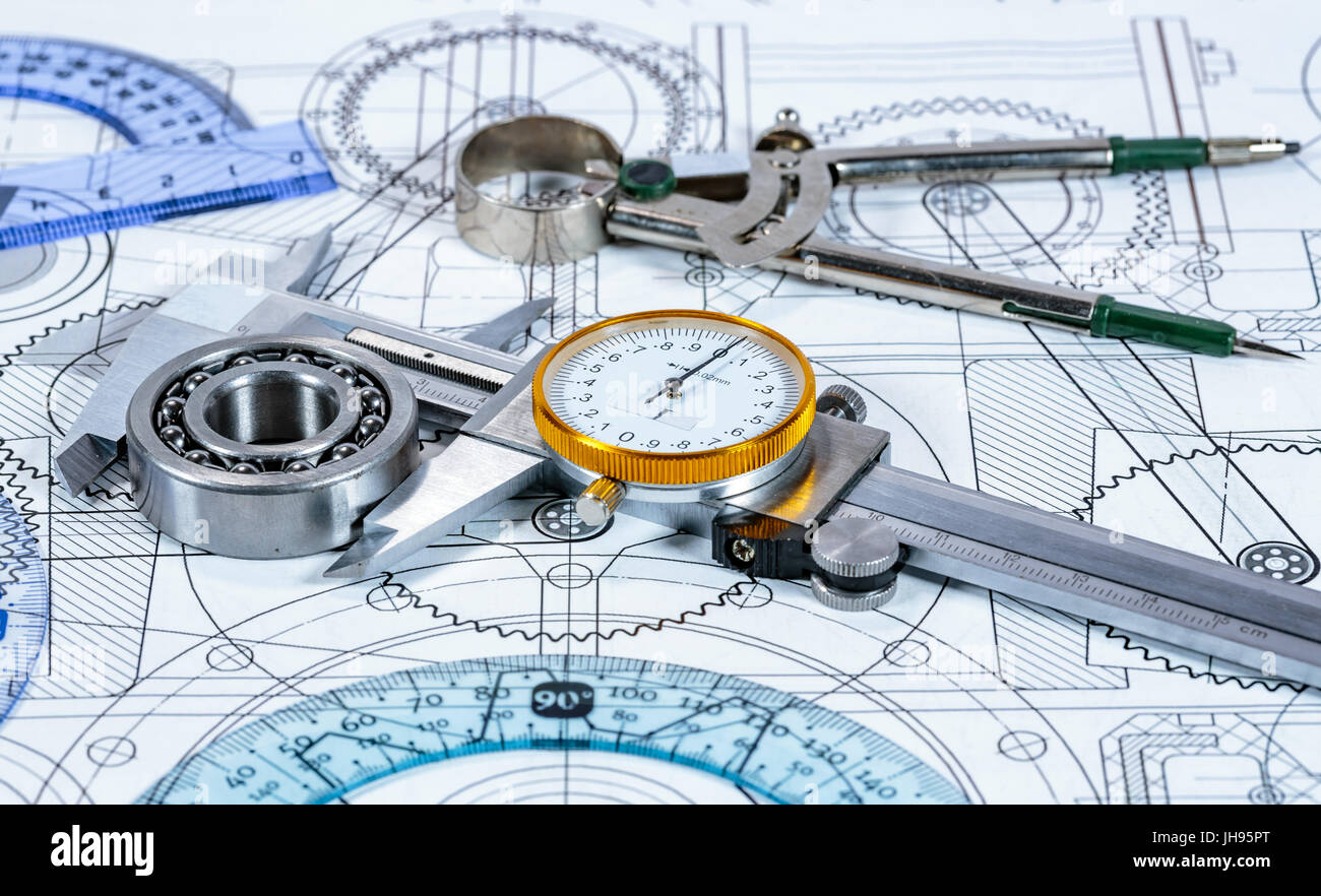 Technical drawing and tools Stock Photo - Alamy