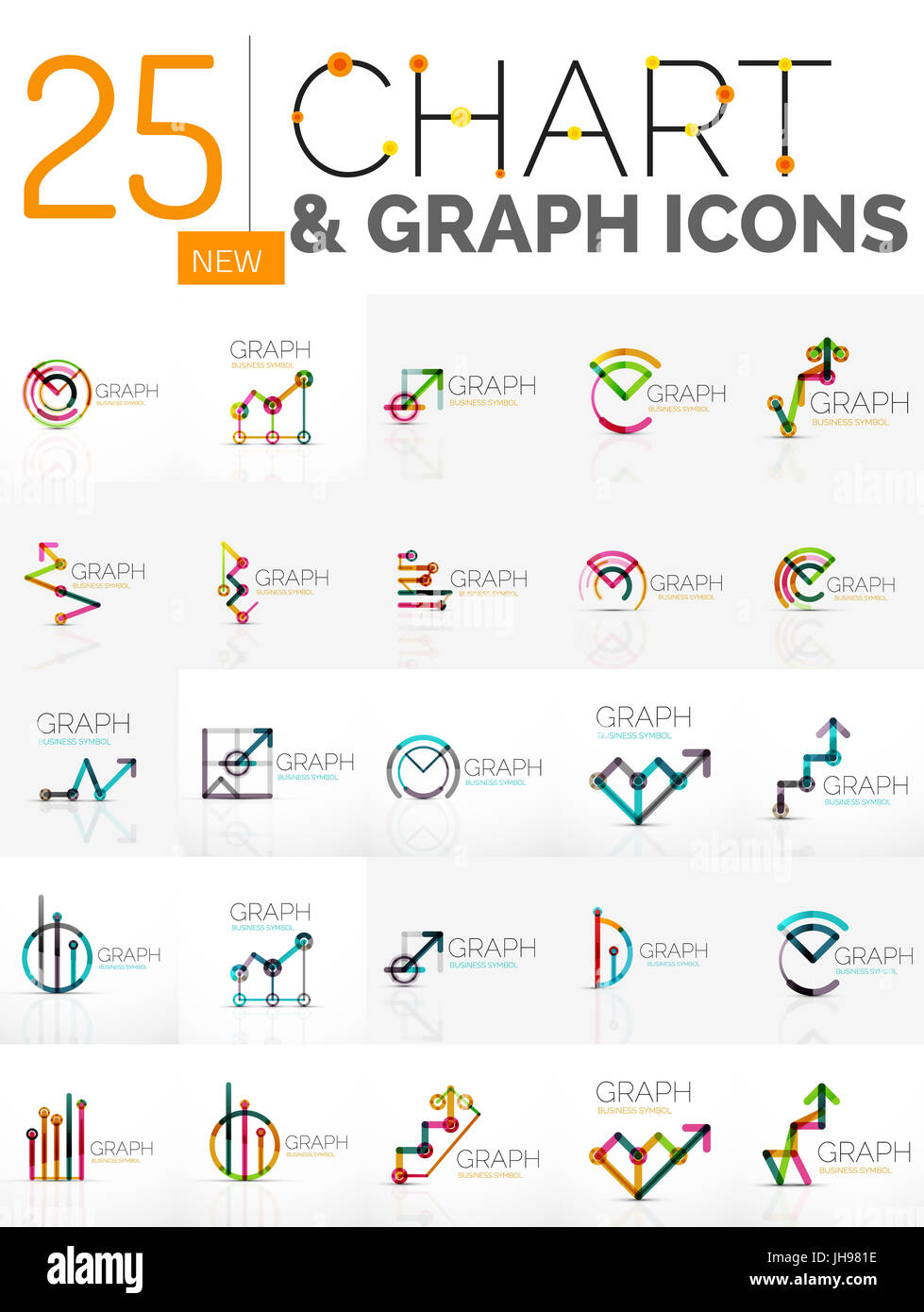 Collection of linear abstract logos - chart and graph icons - clean ...