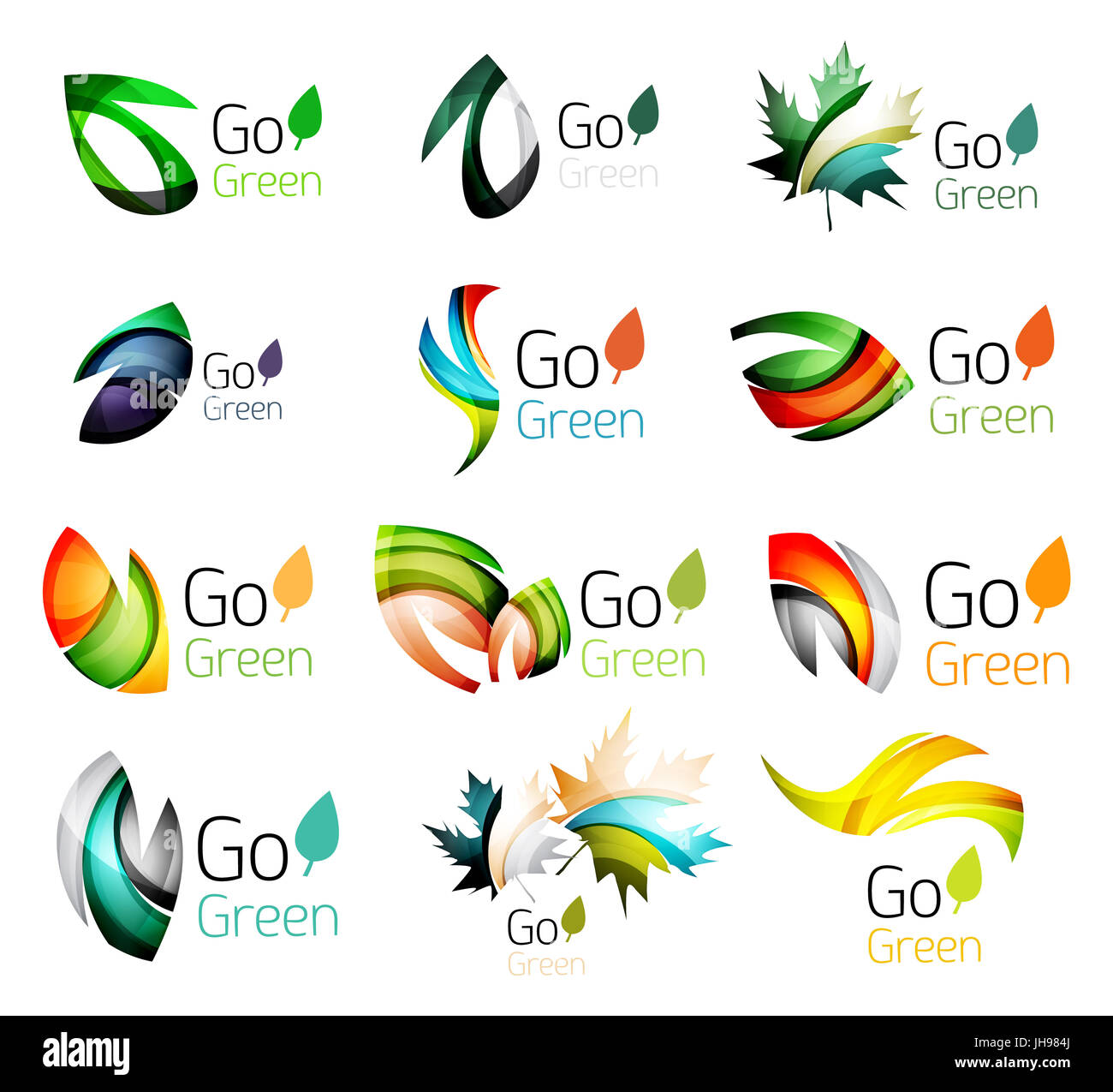 Green nature leaf concept icon set. illustration Stock Photo - Alamy