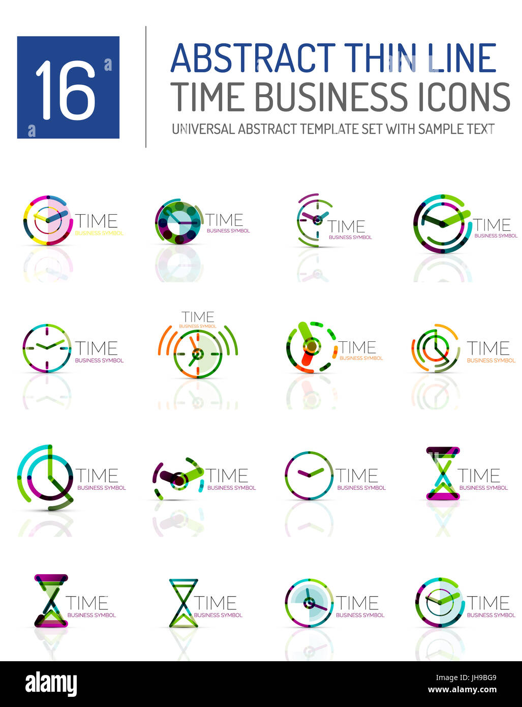 Geometric clock and time icon logo set. Thin line geometric flat style ...