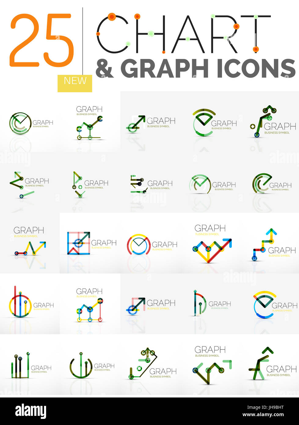 Collection of linear abstract logos - chart and graph icons - clean ...