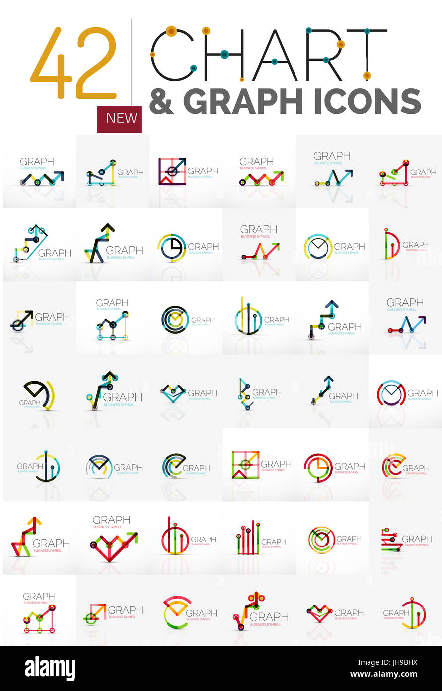 Collection of linear abstract logos - chart and graph icons - clean ...