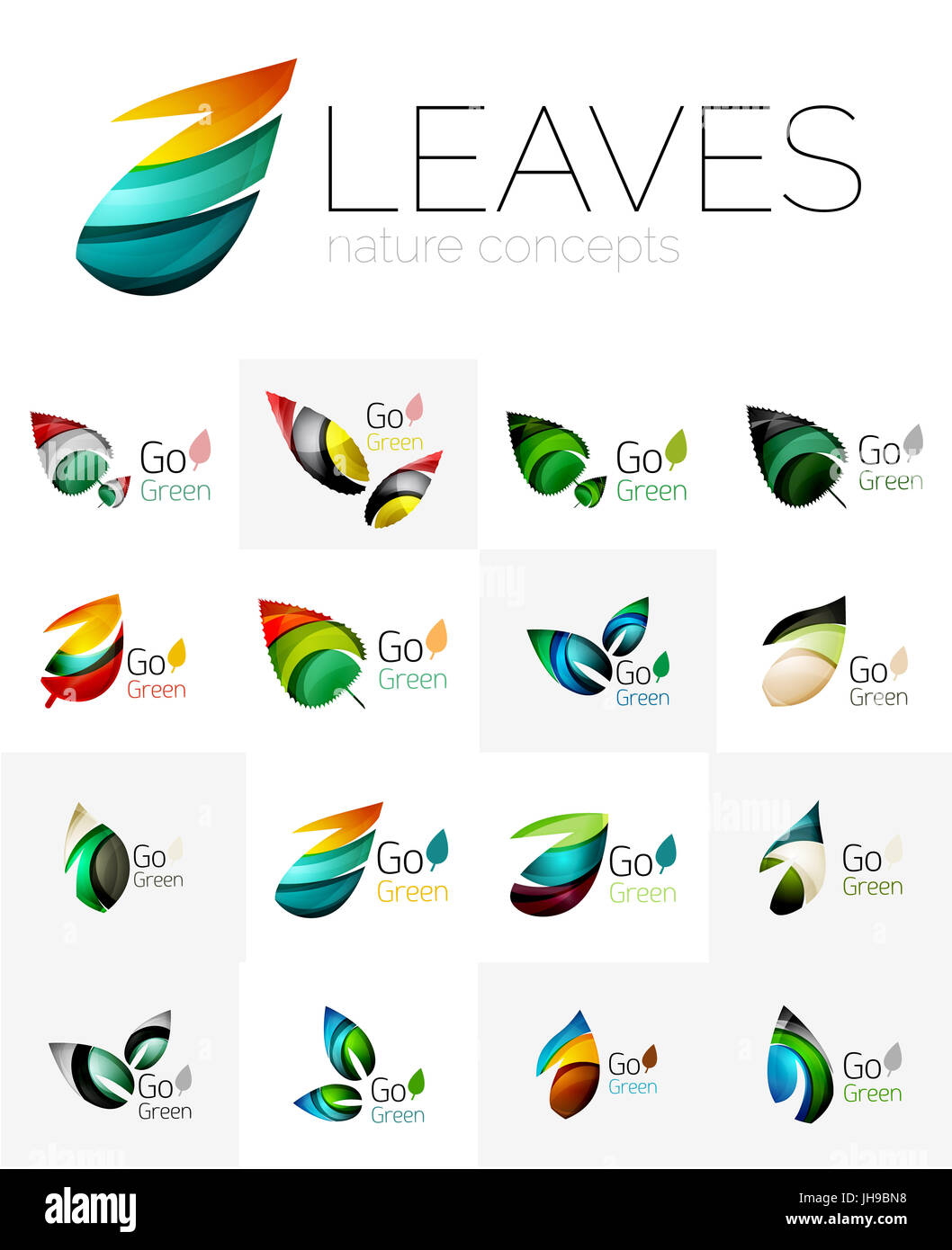 Futuristic design eco leaf logos set. Colorful abstract geometric ...