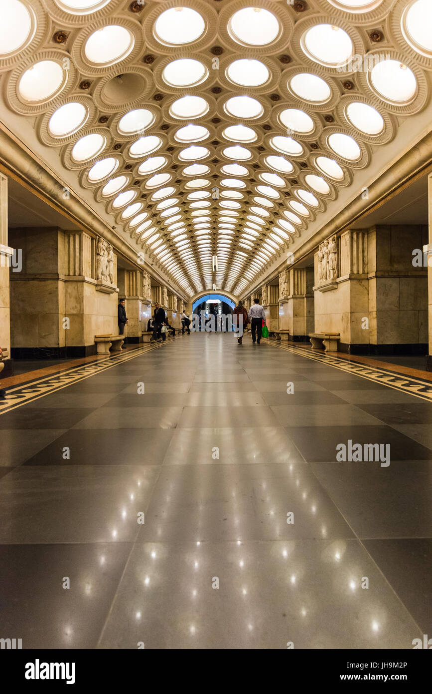 mOSCOW, RUSSIA Circa May 2015: walking through the russian metro ...