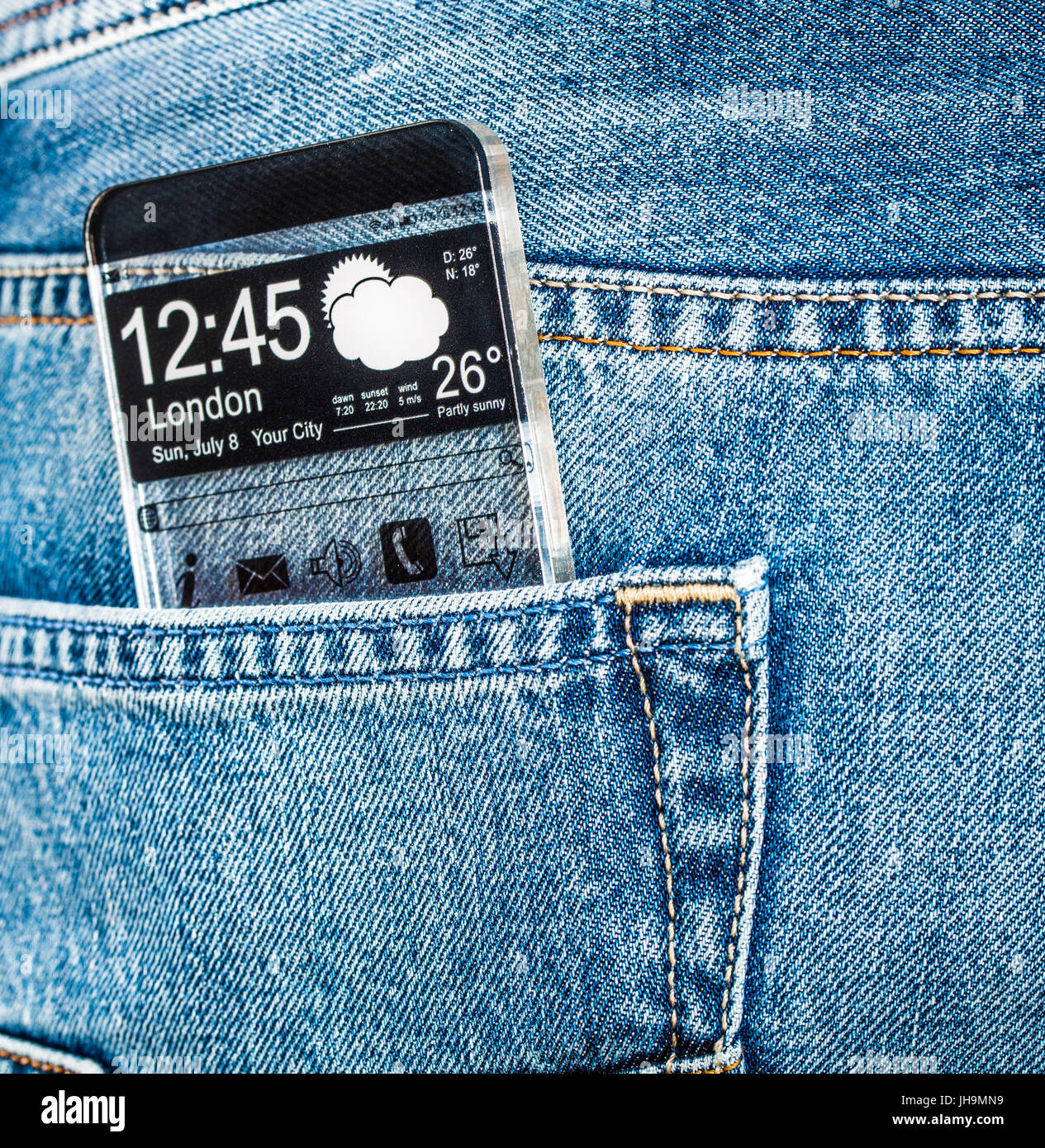Futuristic Smart phone (phablet) with a transparent display in a pocket ...