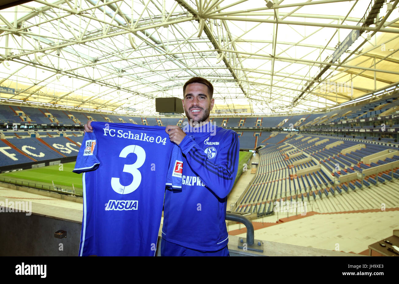 Gelsenkirchen, Germany. 13th July, 2017. Pablo Insua of German football club FC Schalke 04 holds ...