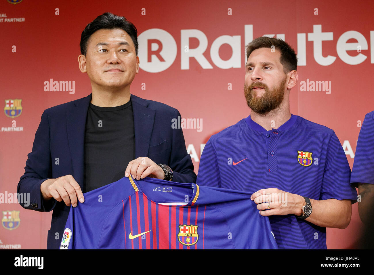 Tokyo, Japan. 13th July, 2017. (L to R) Rakuten president Hiroshi ...