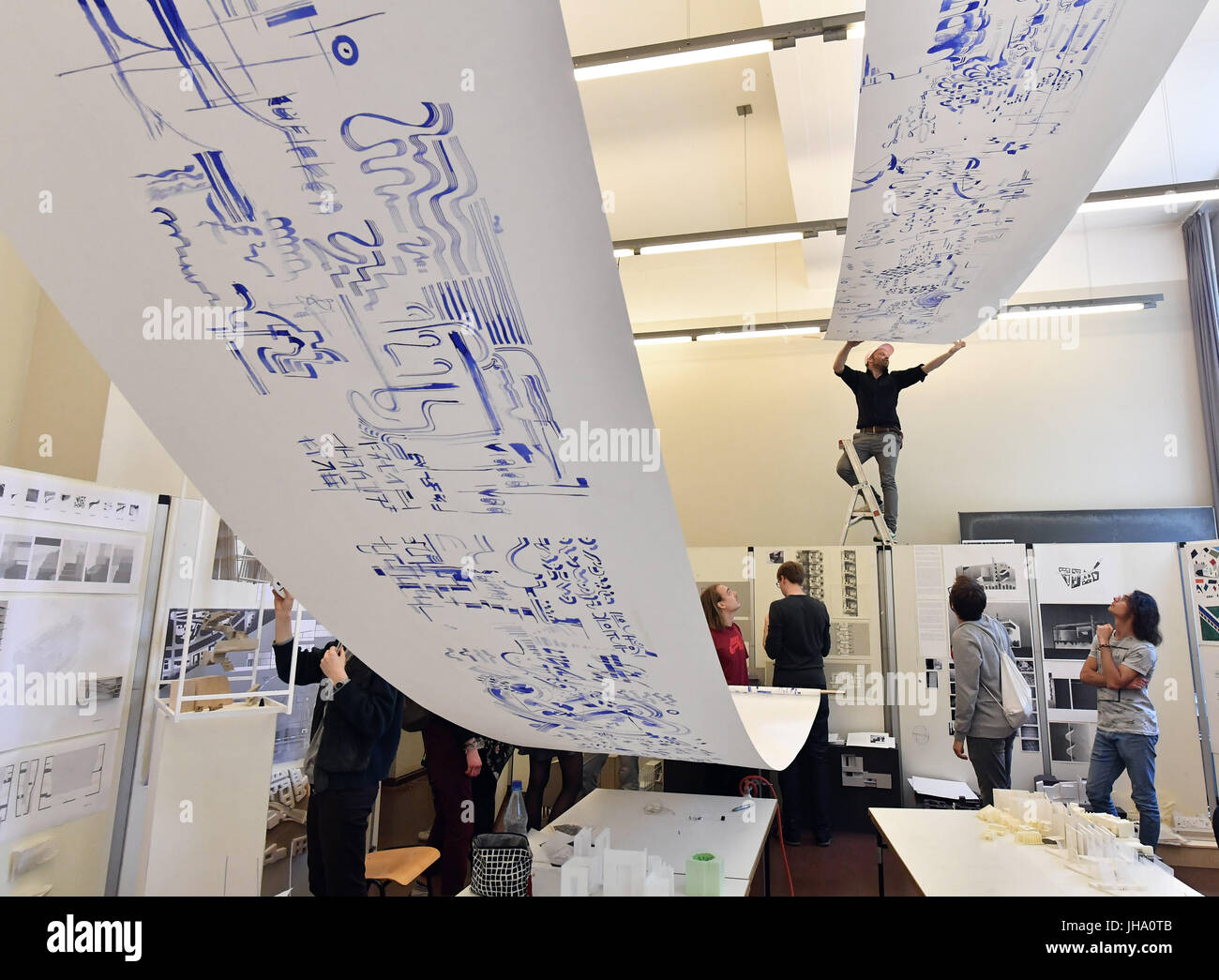 Weimar, Germany. 13th July, 2017. Students of the Bauhaus University Weimar put together their ...