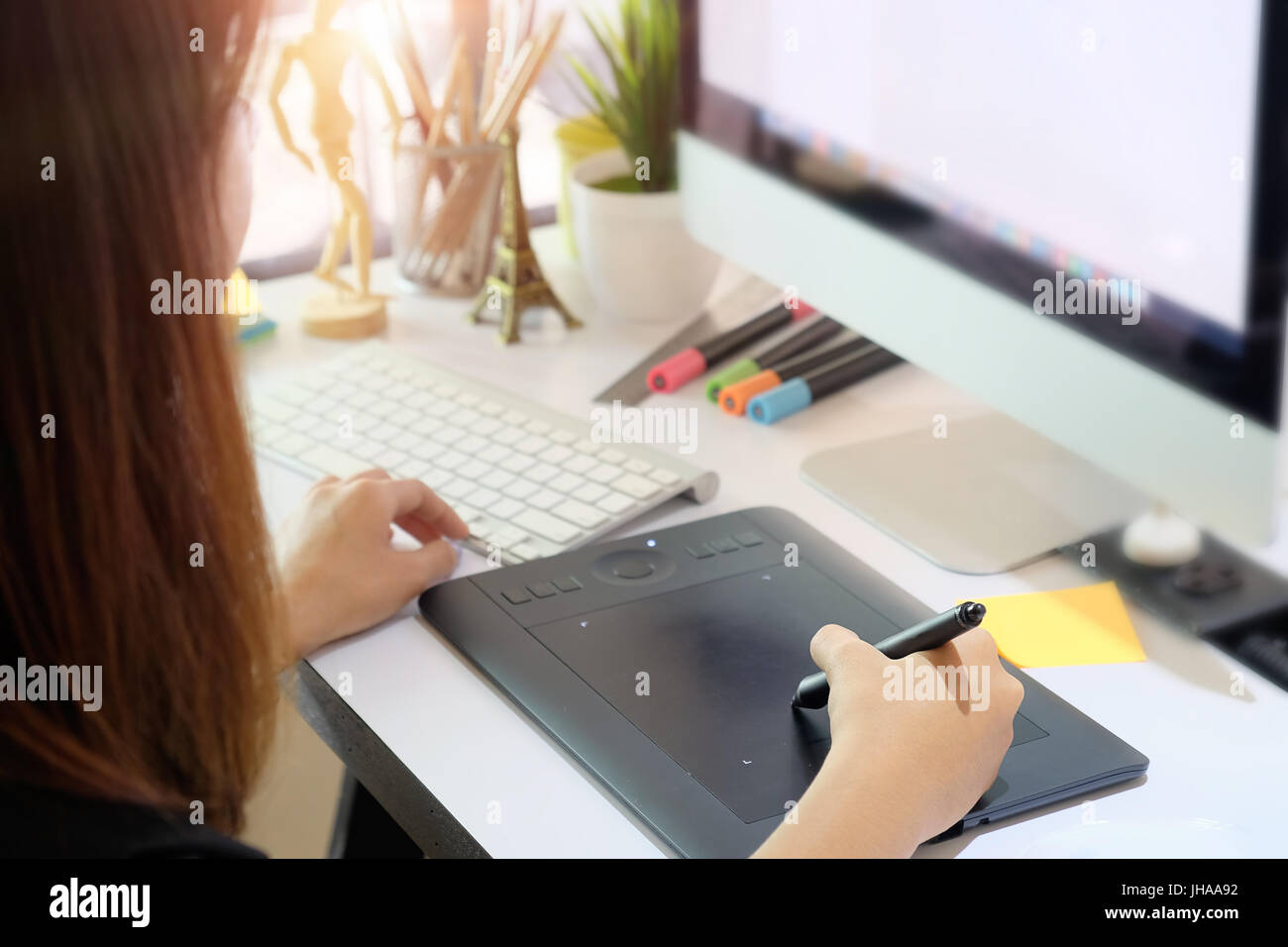 Graphic designer woman working on creative office with create graphic ...