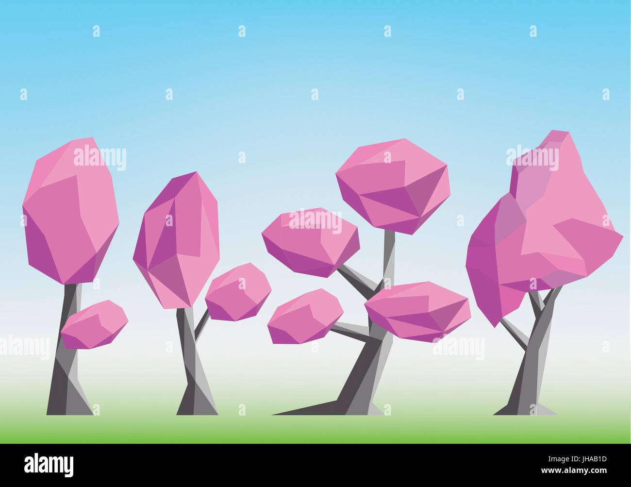 cherry tree illustration set - low poly style Stock Photo - Alamy