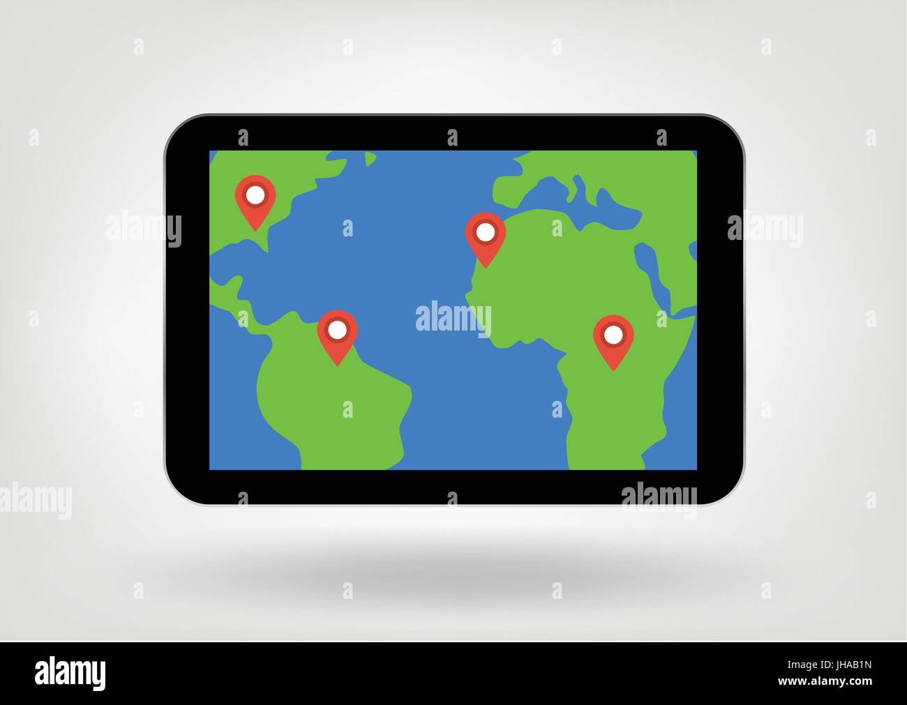 location marks on map on tablet display illustration Stock Vector Image ...