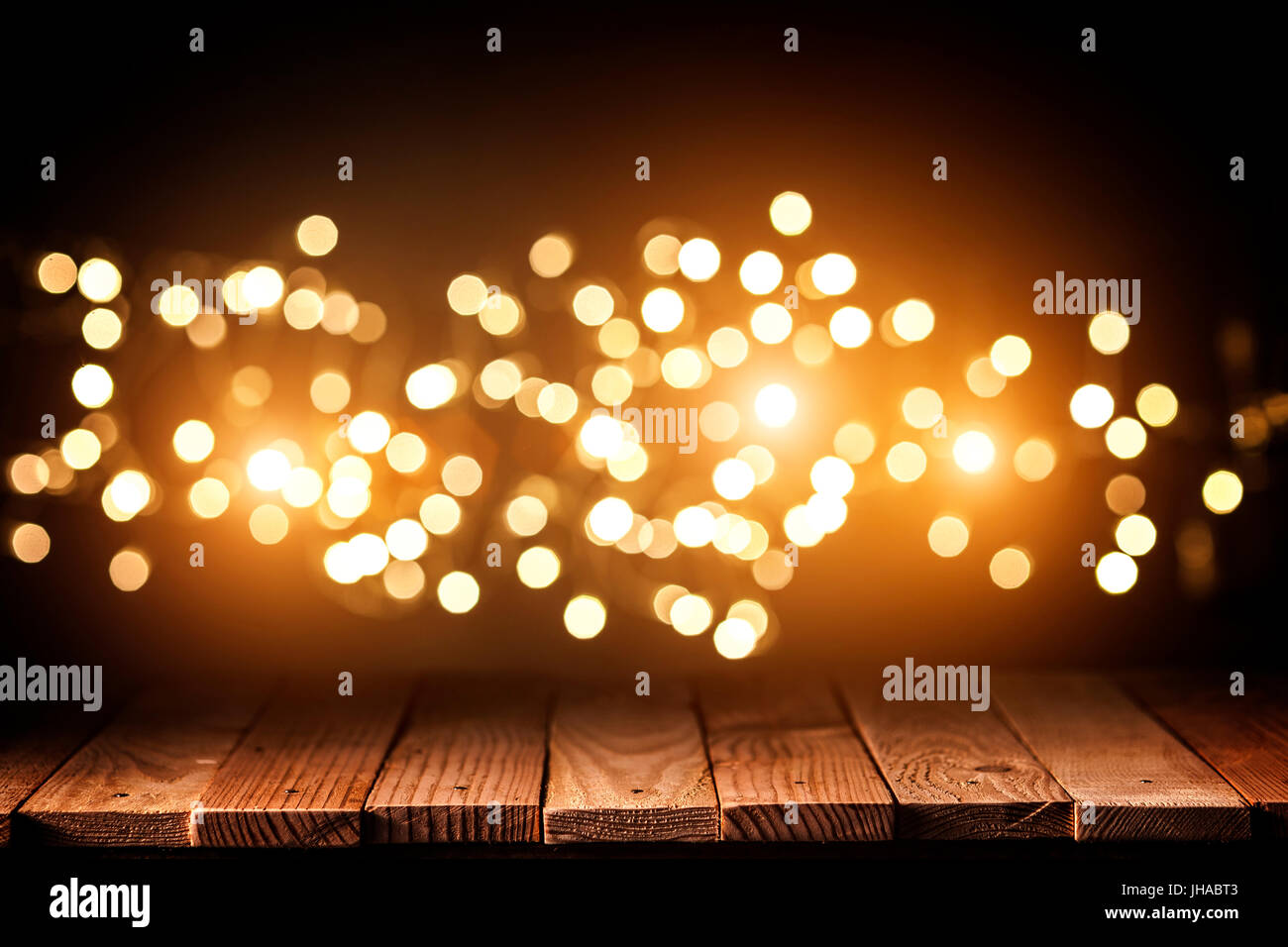 wood plank and glowing lights background Stock Photo - Alamy