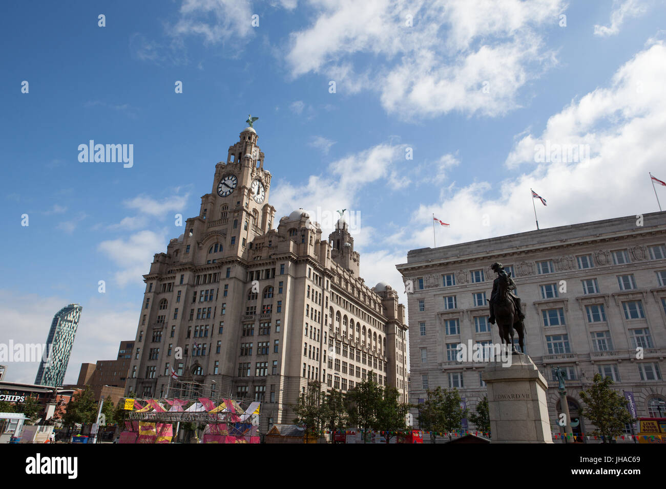 The King Edward VII statue infront of the Liver Building in Liverpool ...