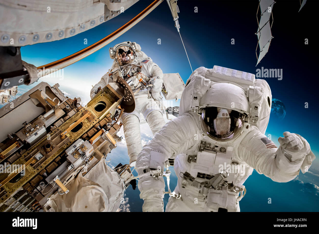 International Space Station and astronaut in outer space over the ...