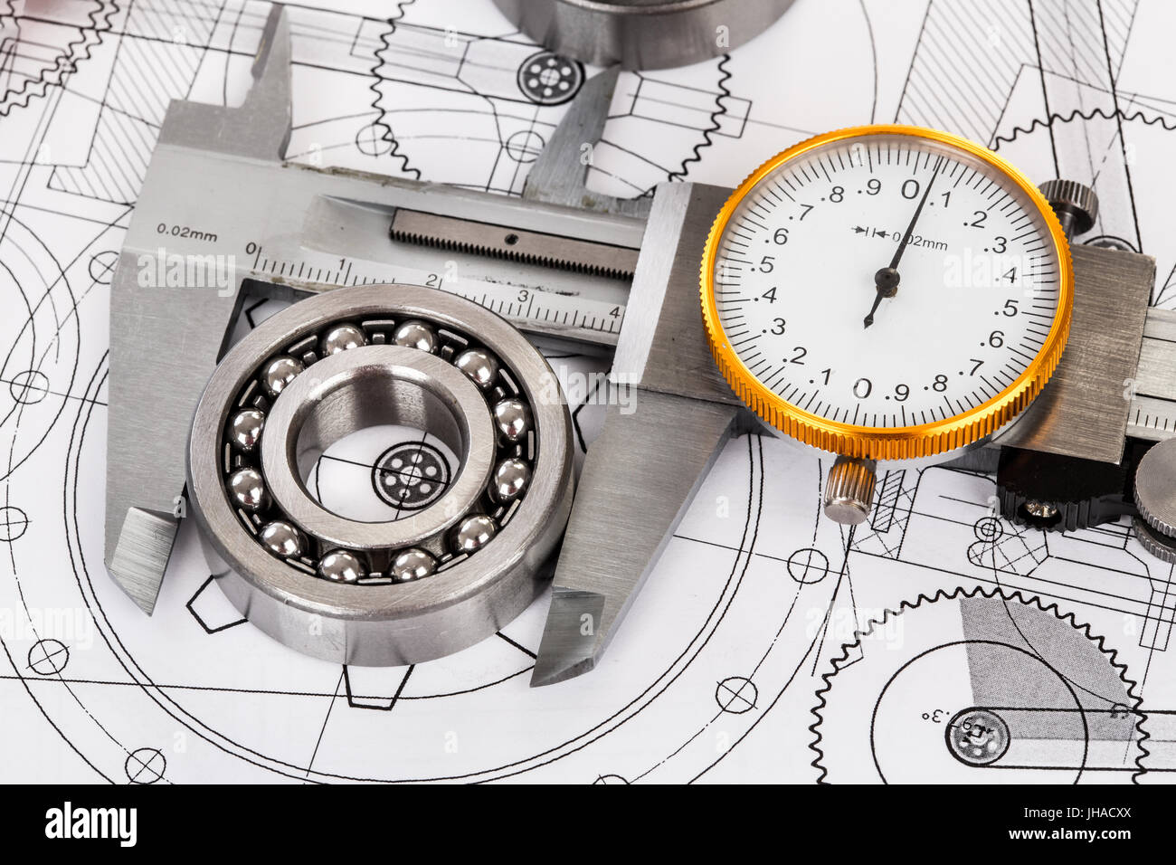Technical drawings with the Ball bearings Stock Photo - Alamy