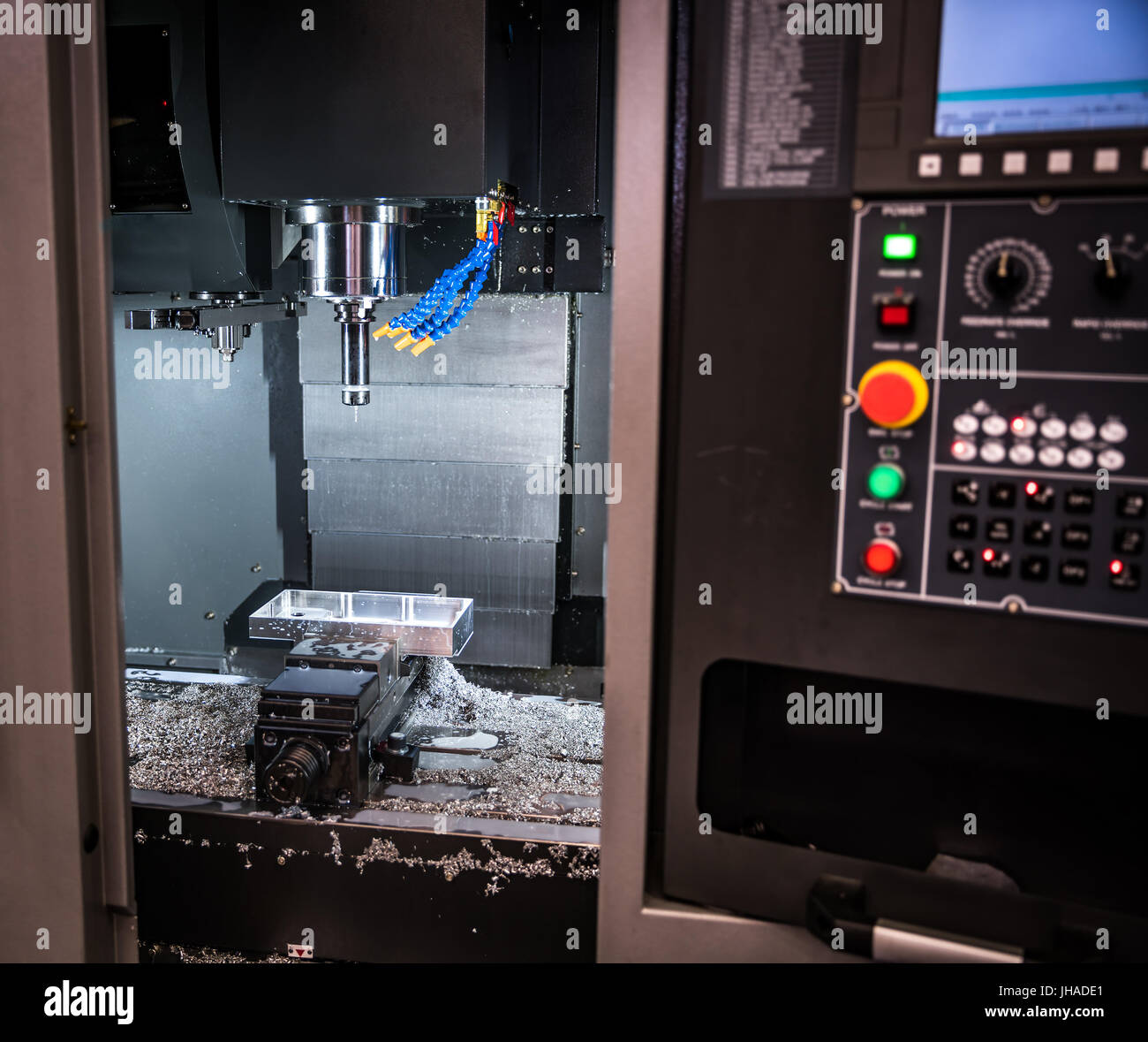 Metalworking CNC milling machine. Cutting metal modern processing ...