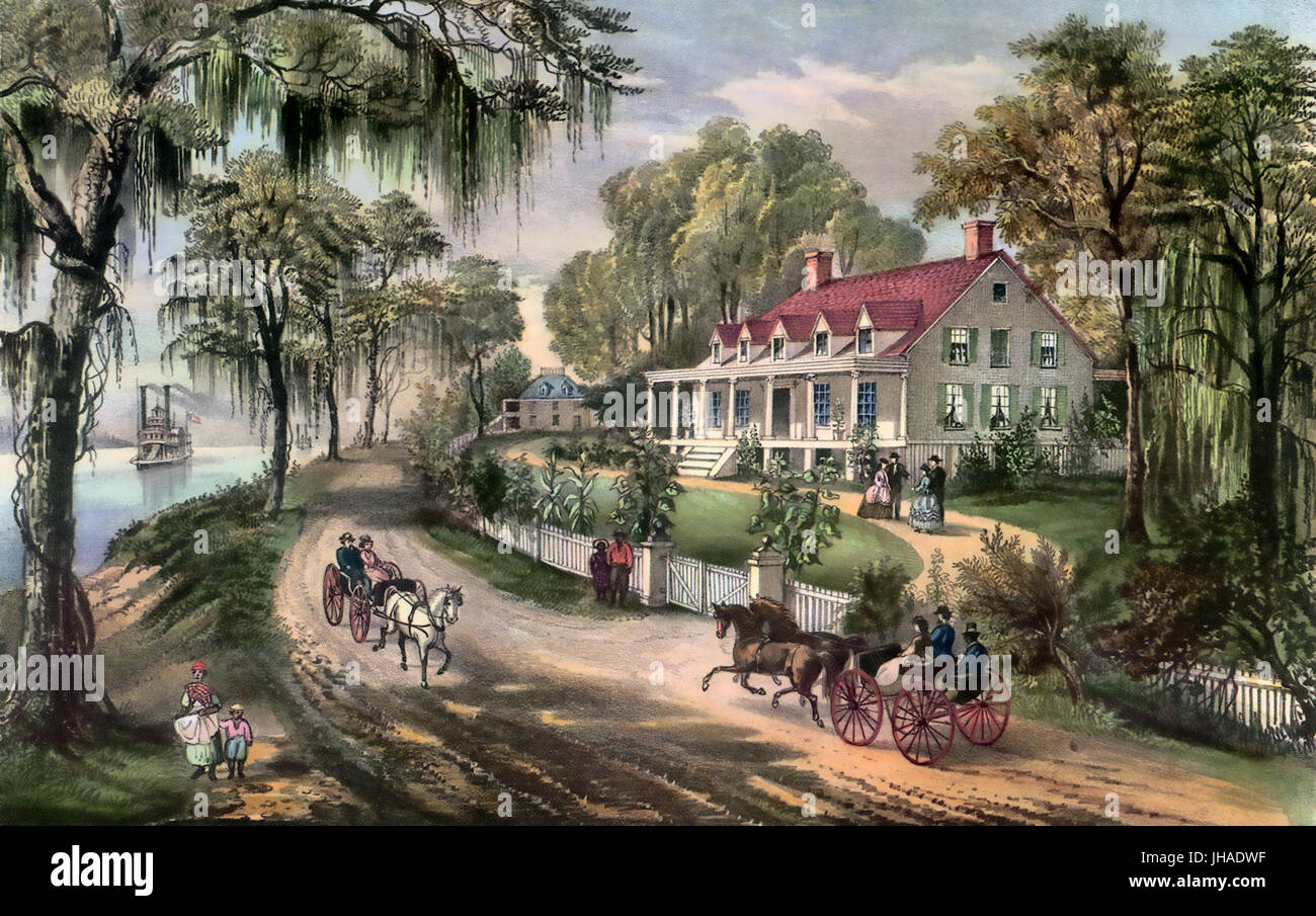 A HOME ON THE MISSISSIPPI An 1871 print by Currier & Ives Stock Photo ...