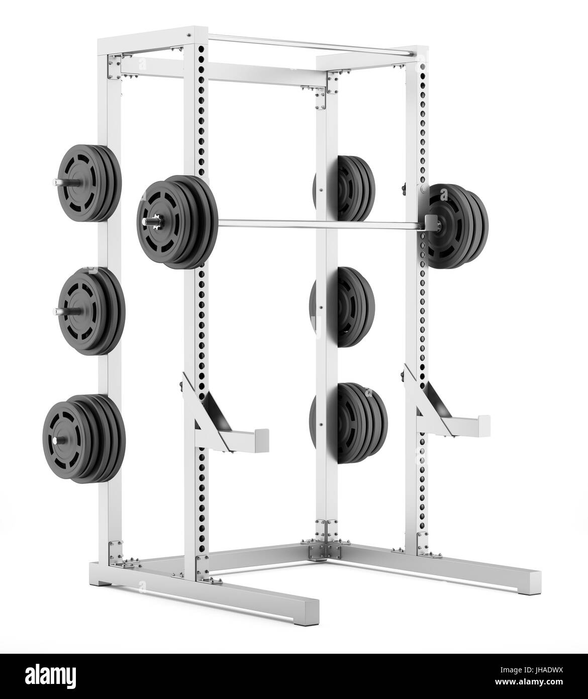 gym half rack with barbell isolated on white background Stock Photo - Alamy