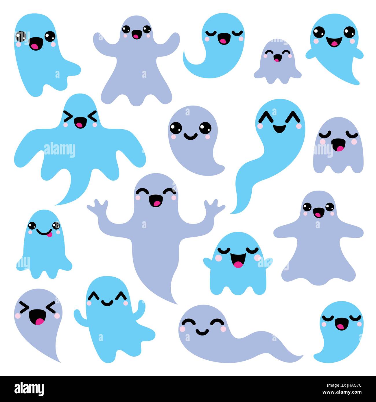 Kawaii cute ghost characters design - Halloween concept Vector icons ...