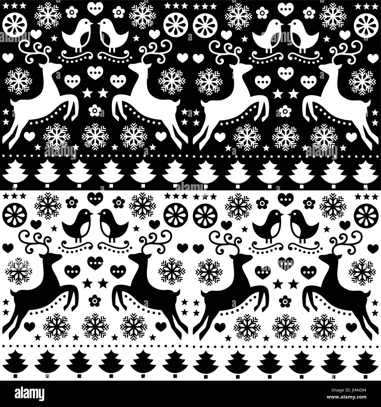 Christmas pattern scandinavian folk Black and White Stock Photos ...